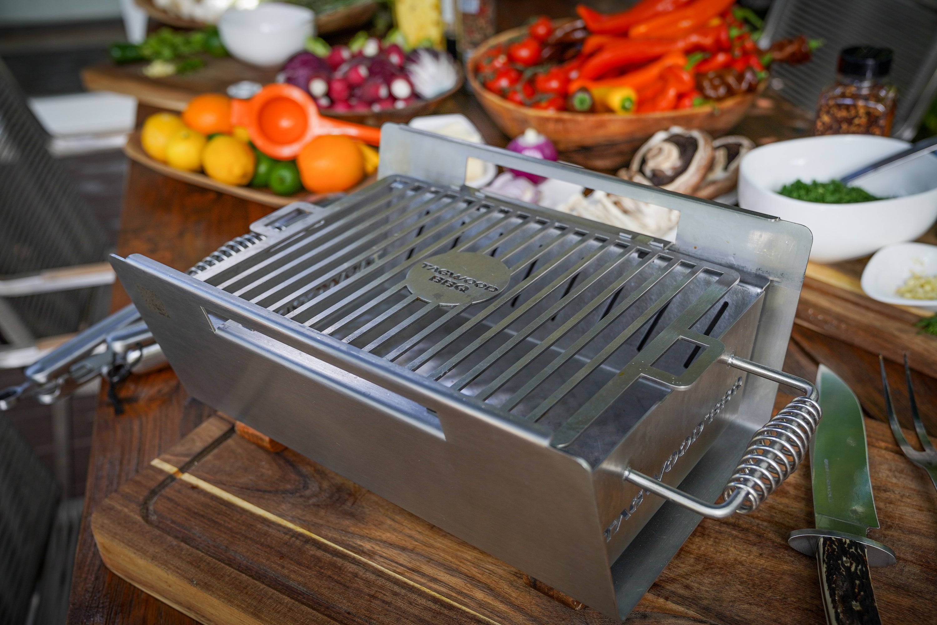 Tagwood BBQ Table Top Warming Brazier | Stainless steel and Acacia wood ...